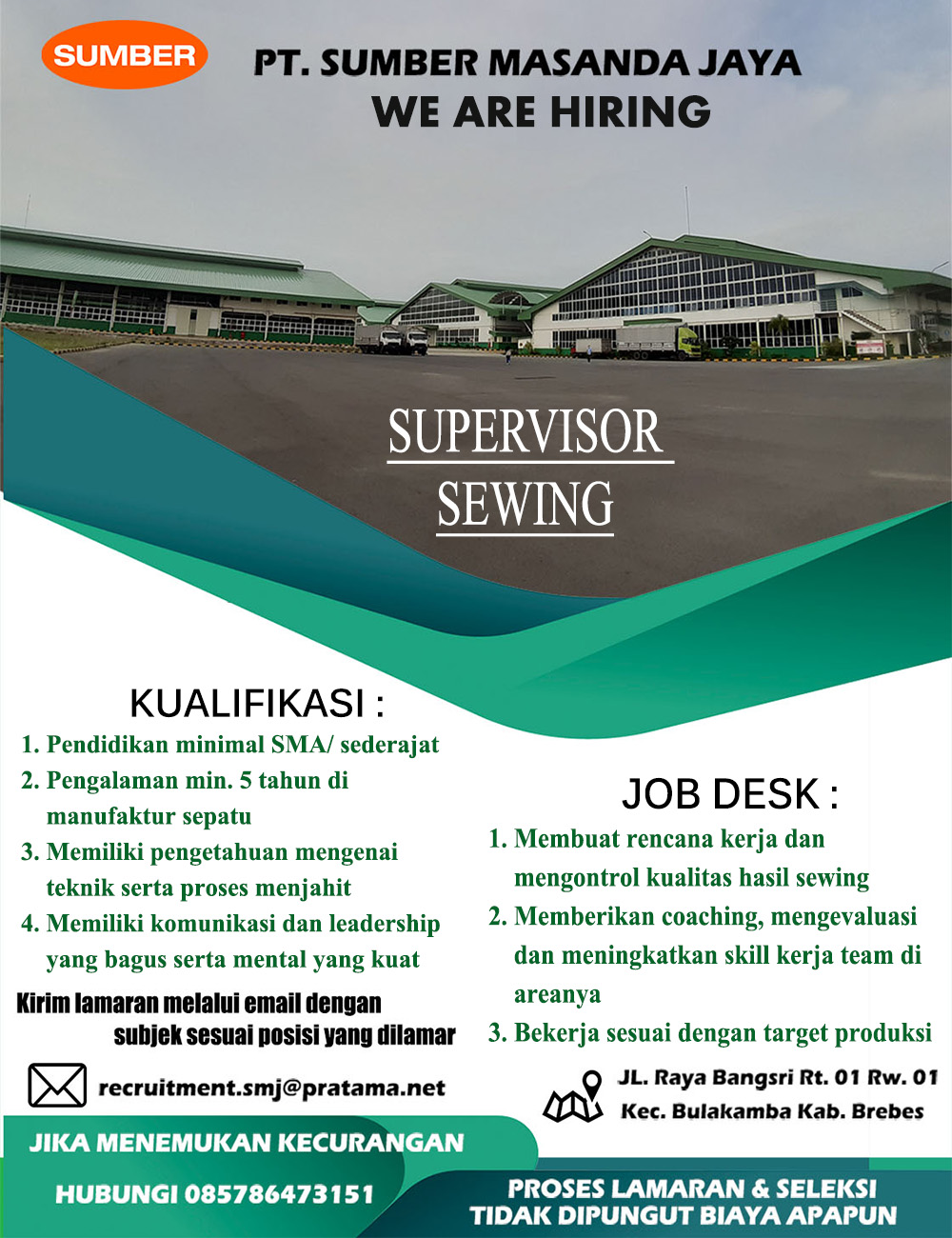 SUPERVISOR SEWING - PT. SUMBER MASANDA JAYA